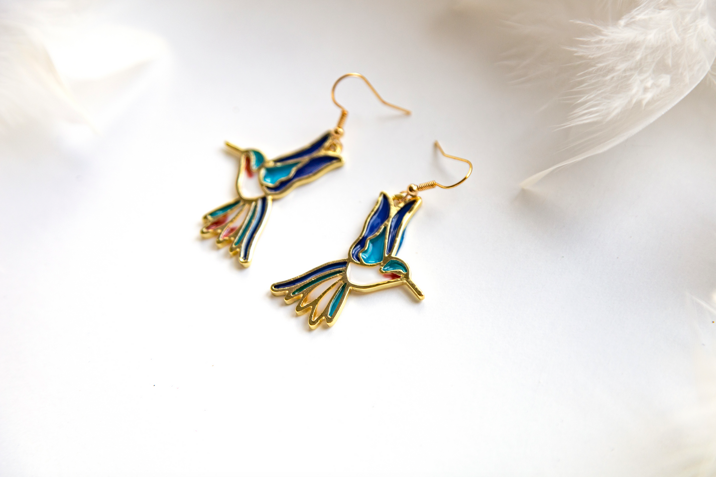 Hummingbird Earrings, Minimalist Glass Earrings, Funky Gold Bird Jewel ...