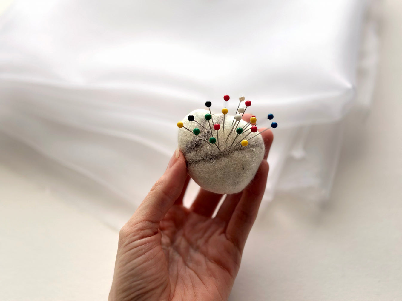 Handmade Pincushion Wool Stone With Magnet inside – Silk Butterflies