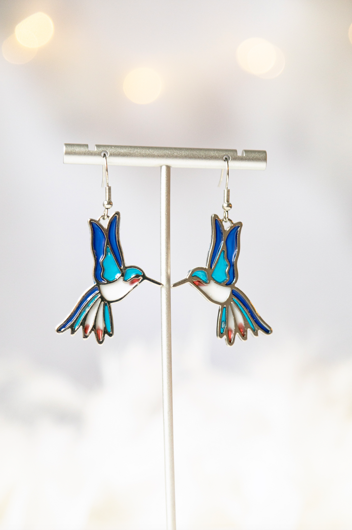 Hummingbird Earrings, Minimalist Glass Earrings, Funky Gold Bird Jewel ...