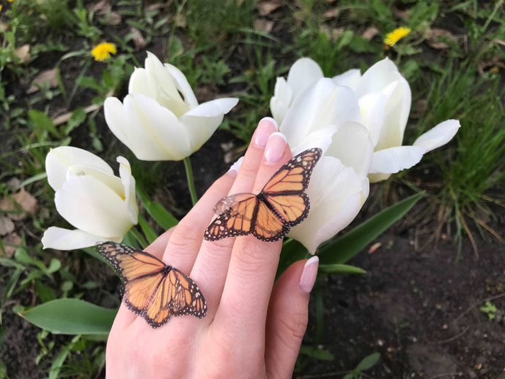 Monarch Butterfly Ring with Fluttering Effect - Handcrafted Adjustable ...