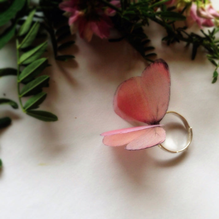 Handmade Baby Pink Butterfly Ring with Silk Wings - Adjustable and Fem ...