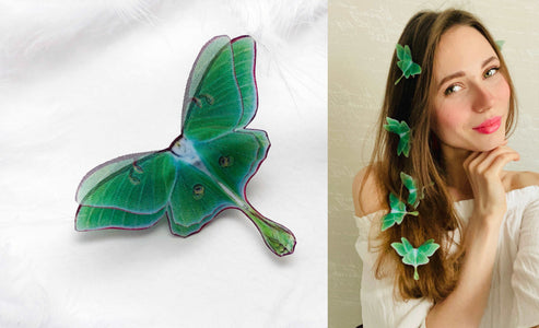 Bright Luna Moth Hair Clip in Boho Chic style – Silk Butterflies