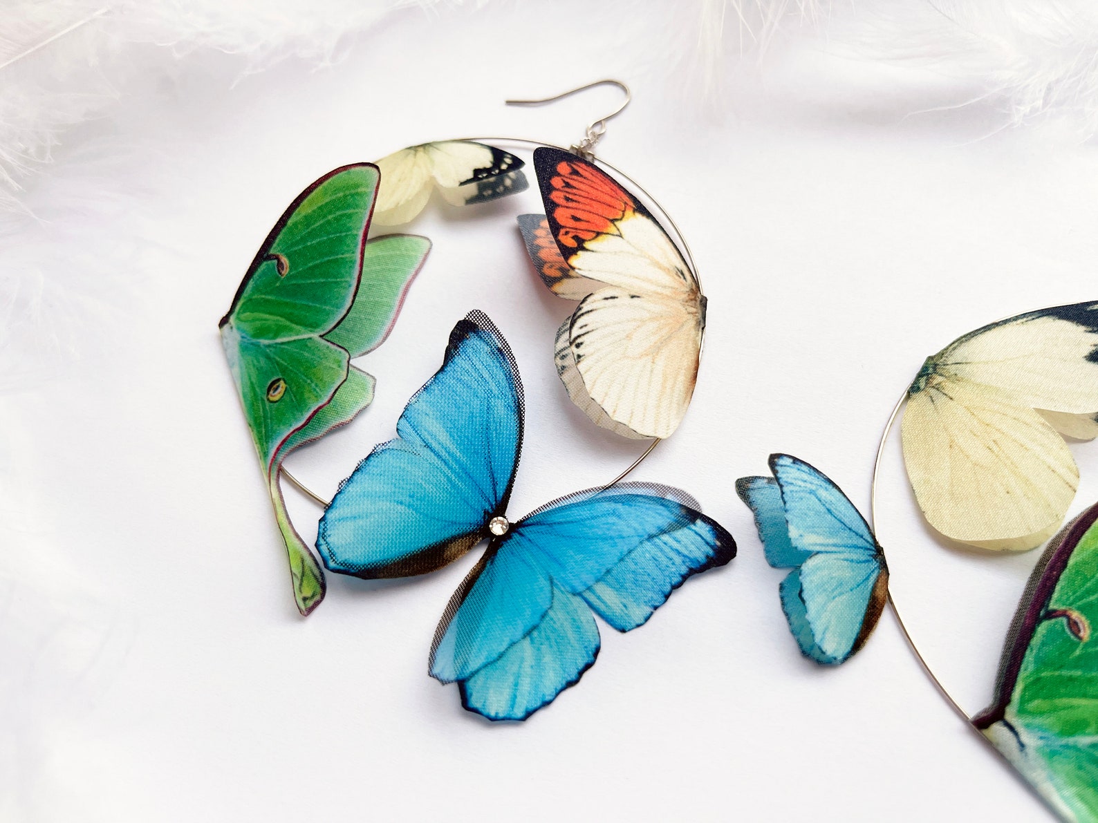 Romantic hoop earrings with faux Butterflies hand made in boho style ...